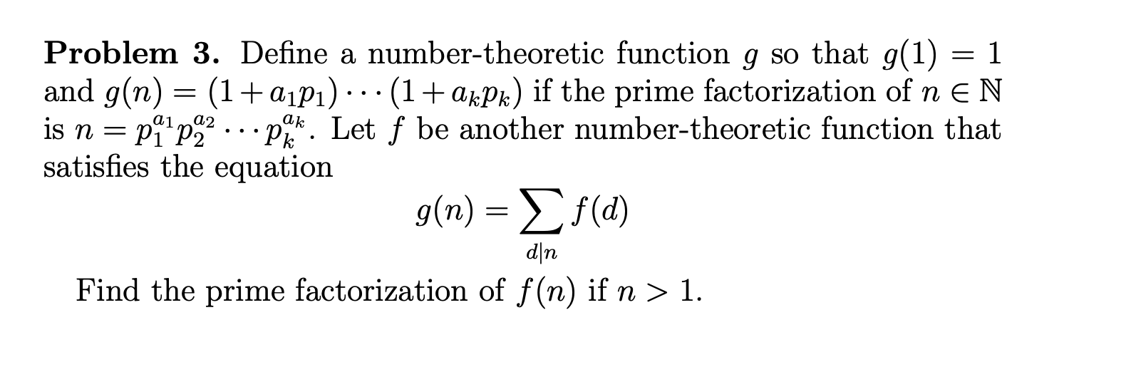 Solved = Problem 3. Define a number-theoretic function g so | Chegg.com