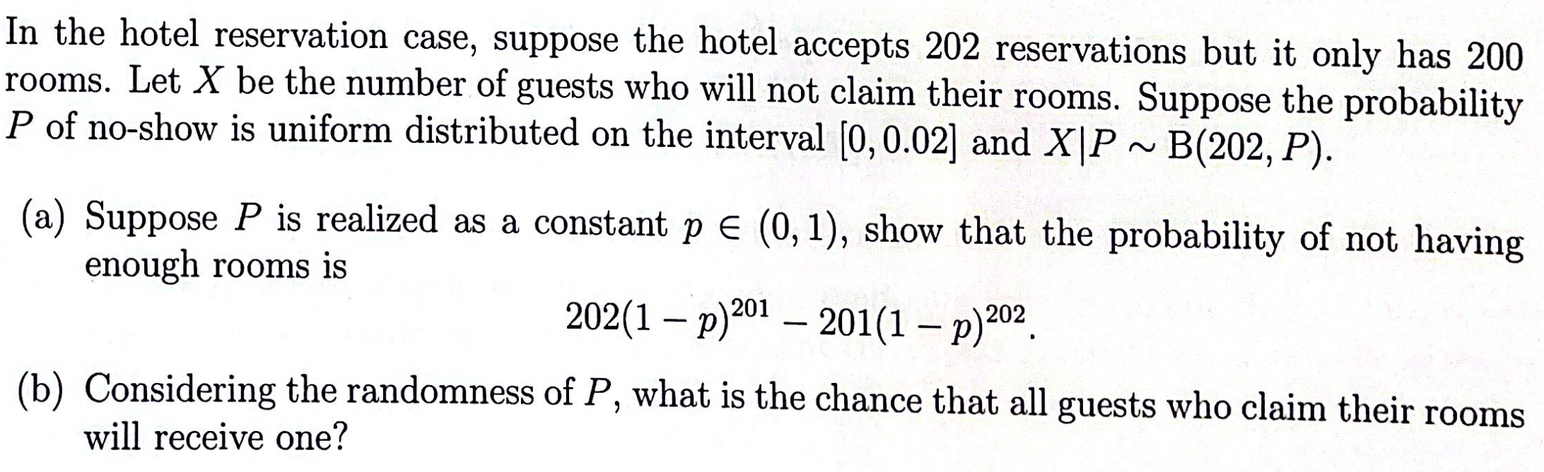 Solved In the hotel reservation case, suppose the hotel | Chegg.com