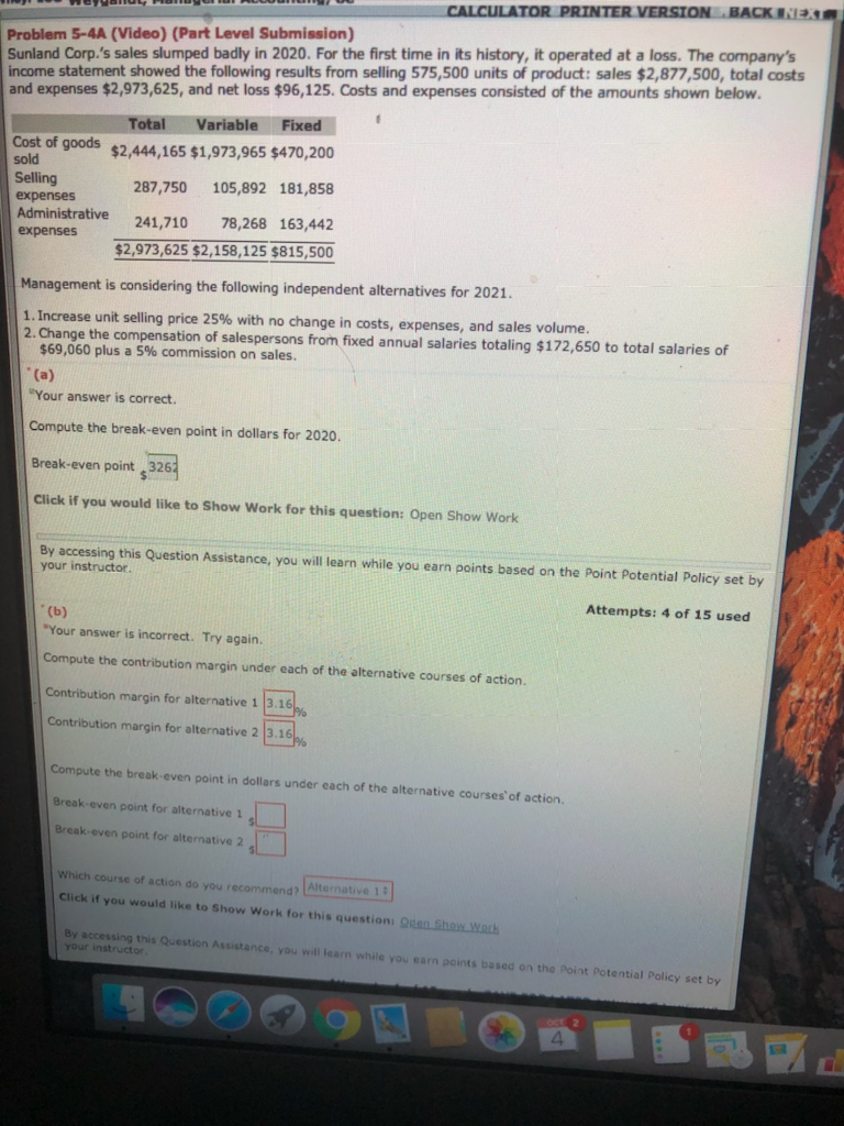 Solved Problem 5-4A (Video) (Part Level Submission) Sunland | Chegg.com