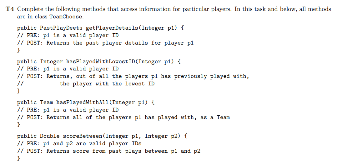 Solved T4 Complete the following methods that access | Chegg.com