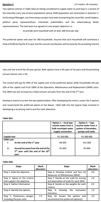 Question 3 (17 marks= 45 minutes Two options (shown | Chegg.com