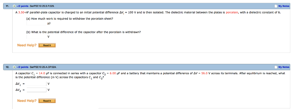 Solved 11. 2 points SerPSE10 25.5.P.029. My Notes A 3.50 nF | Chegg.com Solved 11. 2 points SerPSE10 25.5.P.029. My Notes A 3.50 nF | Chegg.com