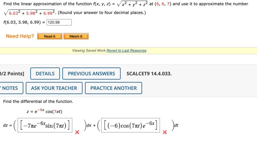 Solved Find the linear approximation of the function f(x, y, | Chegg.com