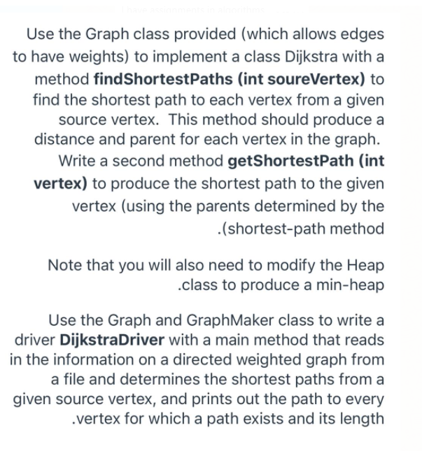 Solved Use the Graph class provided (which allows edges to | Chegg.com