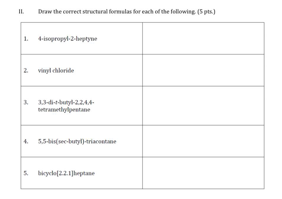 Solved II. Draw the correct structural formulas for each of | Chegg.com