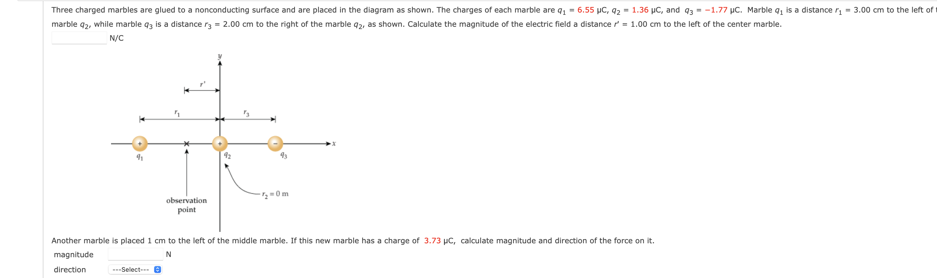 Solved marble q7, ﻿while marble q3 ﻿is a distance r3=2.00cm | Chegg.com