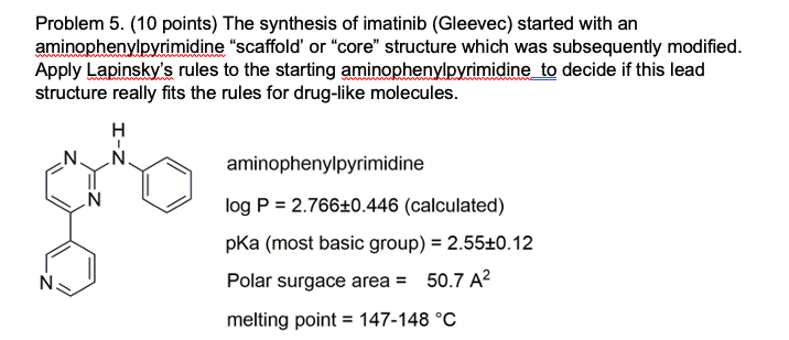 Problem 5. (10 points) The synthesis of imatinib | Chegg.com