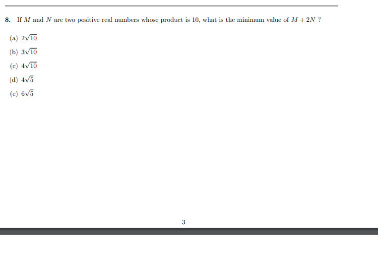 Solved 8. If M and N are two positive real numbers whose | Chegg.com