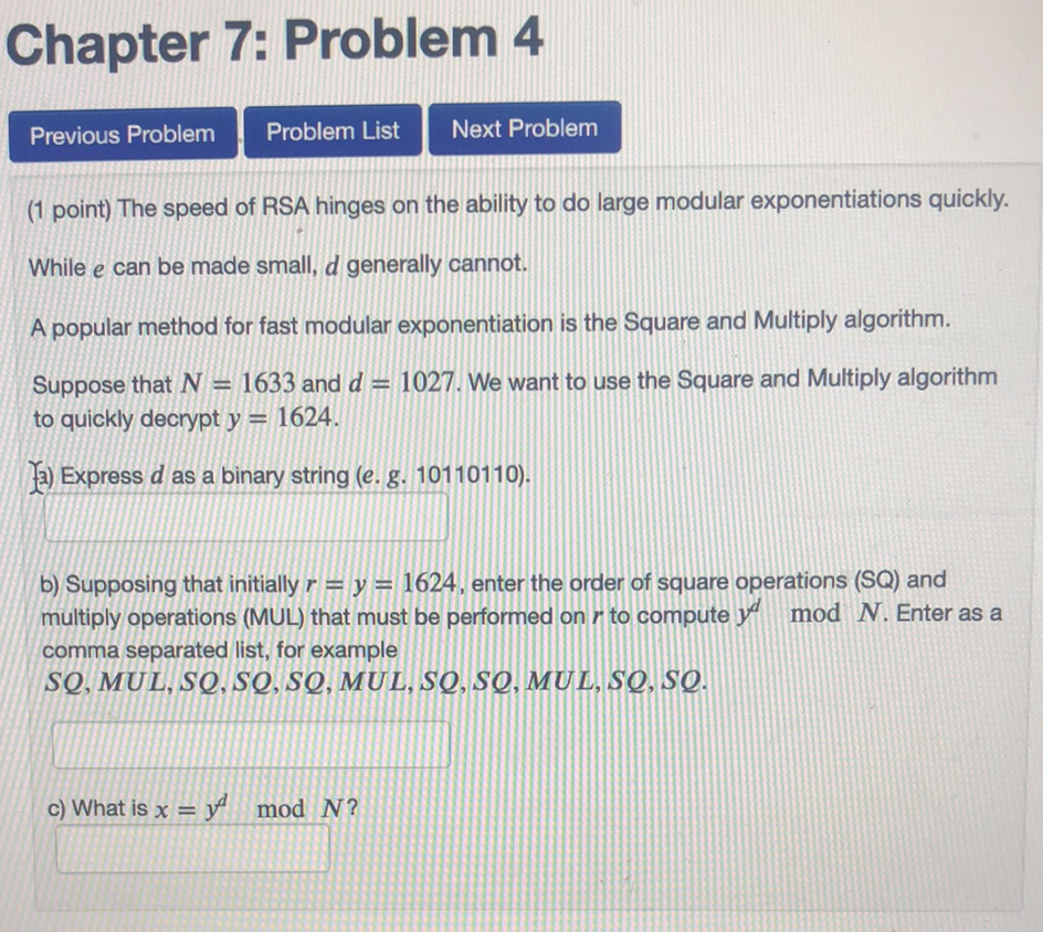 Chapter 7: Problem 4 Previous Problem Problem List | Chegg.com