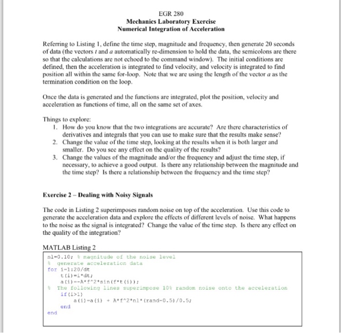EGR 280 Mechanics Laboratory Exercise Numerical | Chegg.com