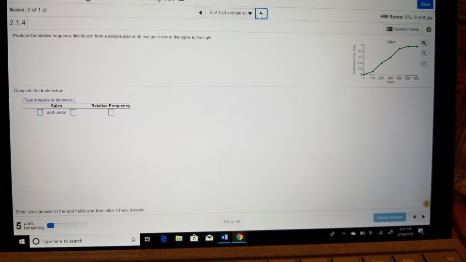 Solved Save Score 0 Of 1 Pt 2 Of 8 0 Complete Hw Score