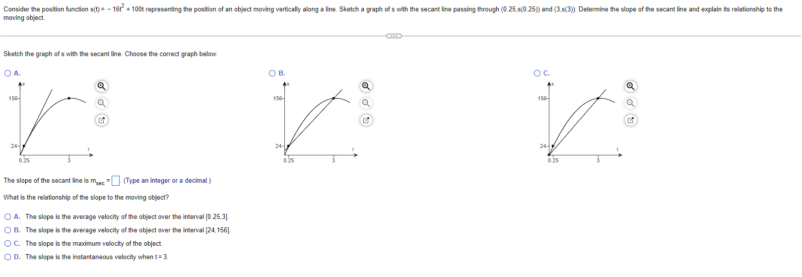 Solved moving object.Sketch the graph of s ﻿with the secant | Chegg.com