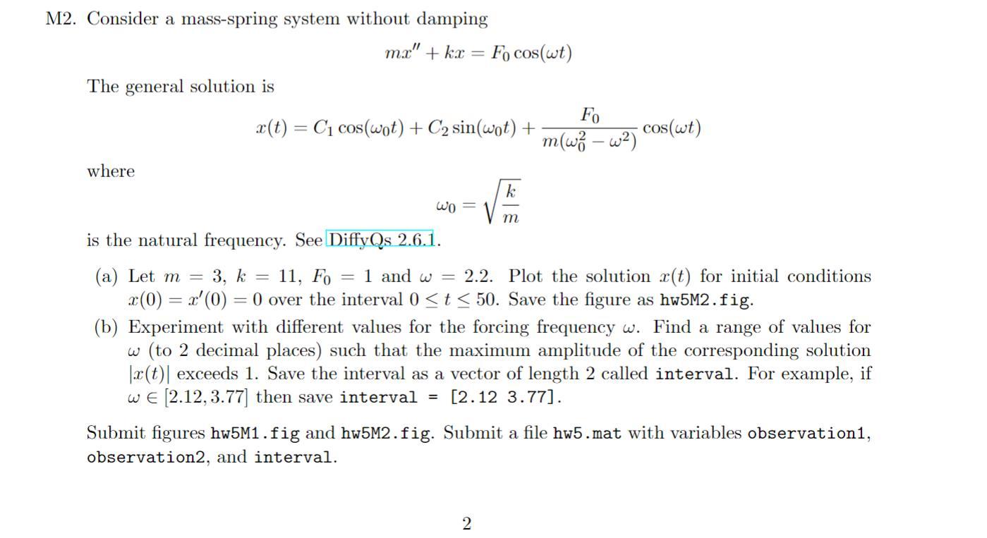 Solved M2. Consider a mass-spring system without damping | Chegg.com