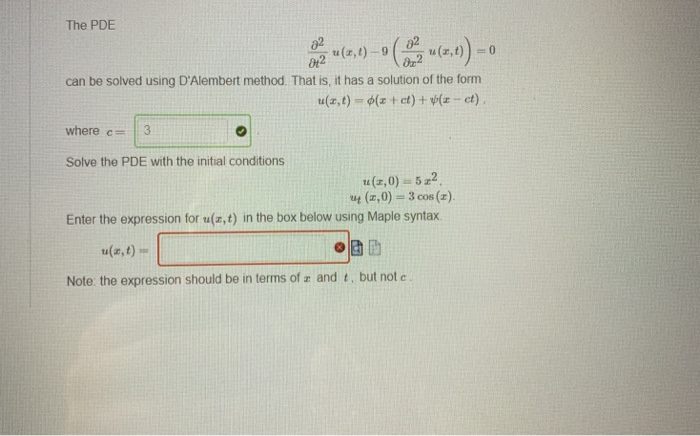 Solved The PDE u(r,t) - at2 can be solved using D'Alembert | Chegg.com