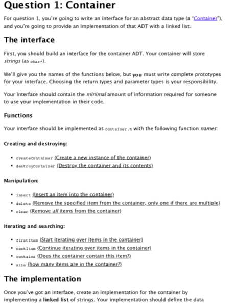 Solved For question 1, you're going to write an interface | Chegg.com