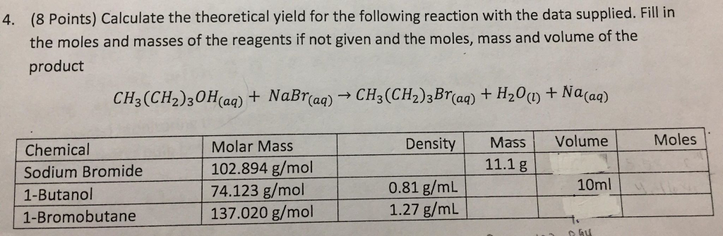 Solved Calculate the theoretical yield with the reaction and | Chegg.com