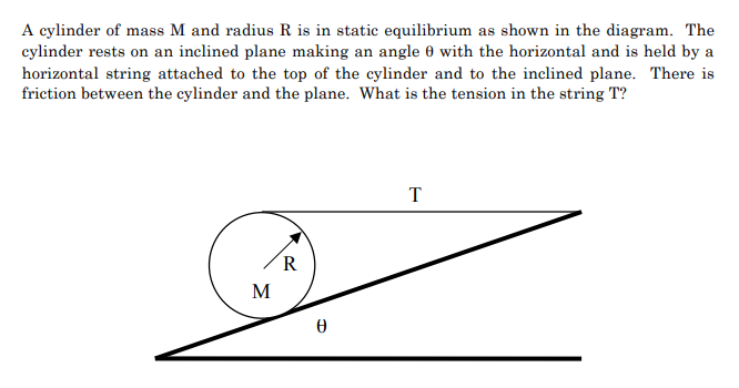 Solved A cylinder of mass M and radius R is in static | Chegg.com