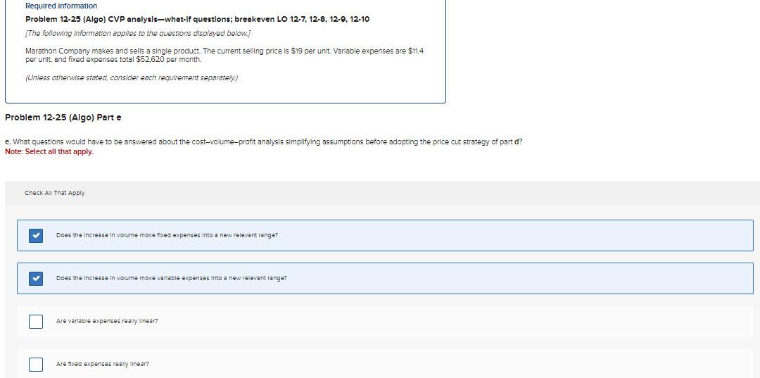 Solved Required information Problem 12-25 (Algo) CVP | Chegg.com