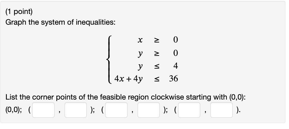 Solved (1 point) Graph the system of inequalities: | Chegg.com