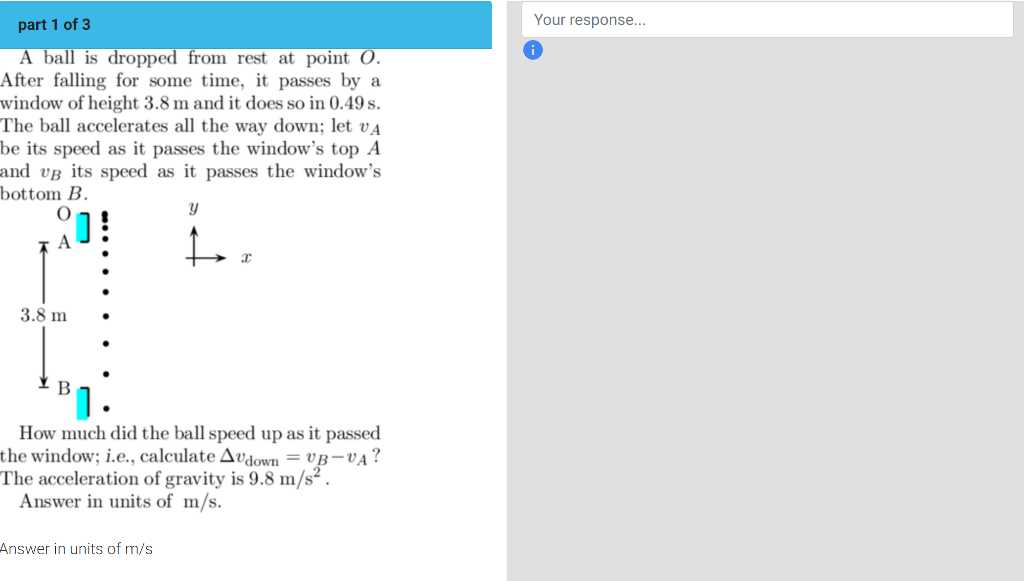 Solved part 1 of 3 Your response... A ball is dropped from | Chegg.com