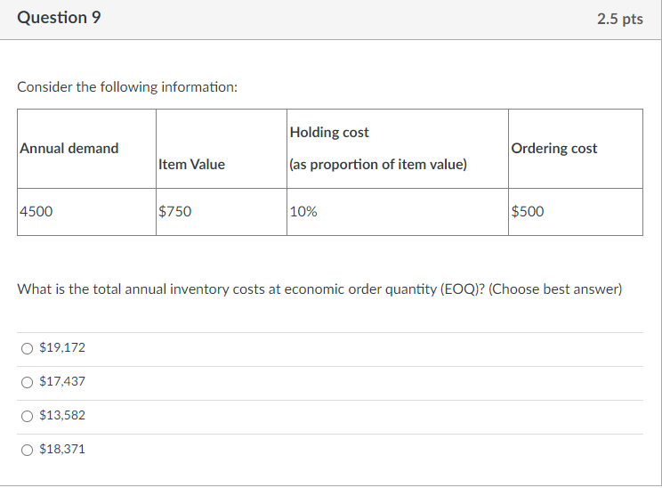 Consider the following information: What is the total | Chegg.com