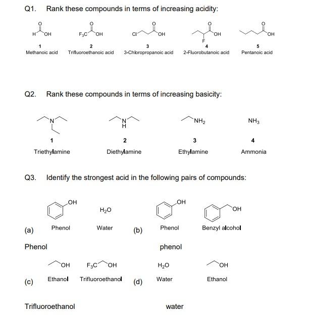Solved Q1. Rank these compounds in terms of increasing | Chegg.com