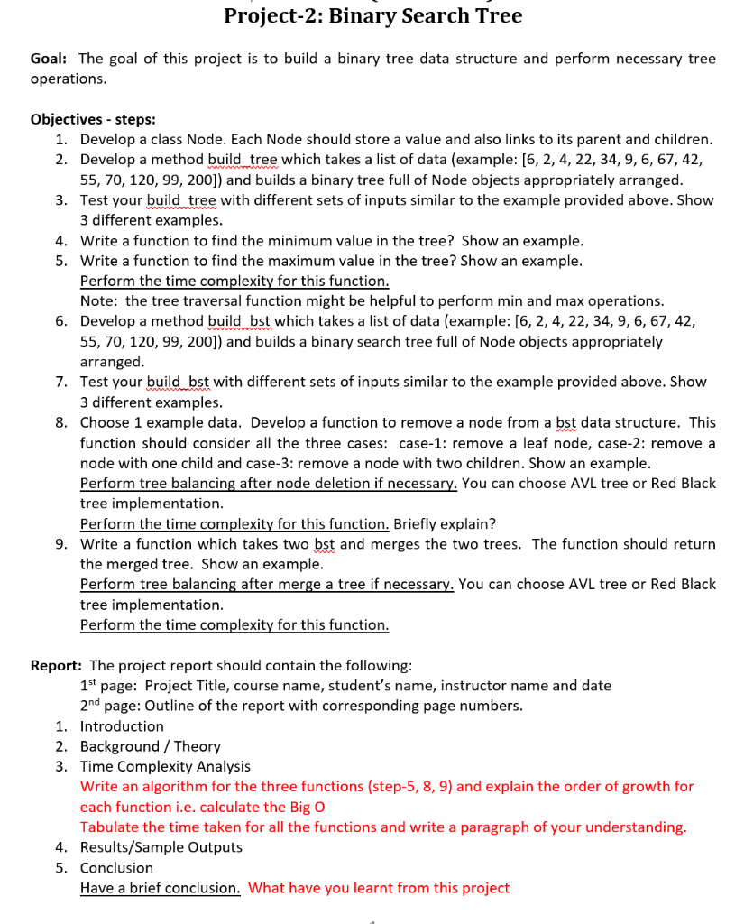 Solved Project-2: Binary Search Tree Goal: The goal of this | Chegg.com