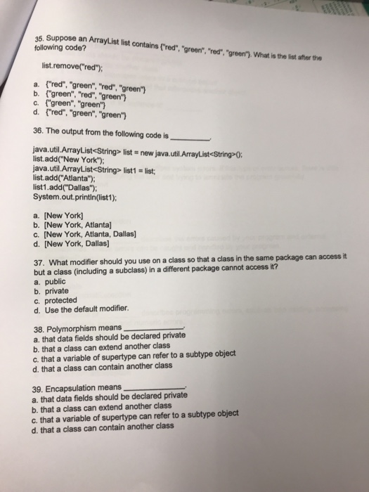 Solved 35 Suppose An Arraylist List Contains Red 8942