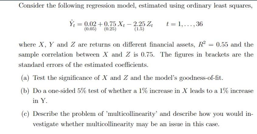 Solved Consider the following regression model, estimated | Chegg.com