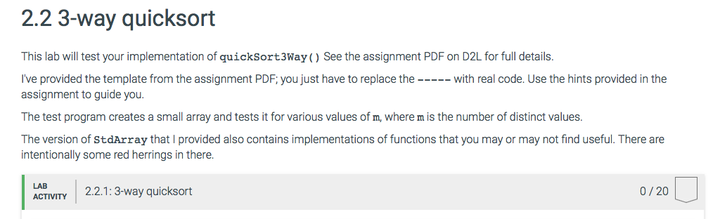 2.2 3-way quicksort This lab will test your | Chegg.com