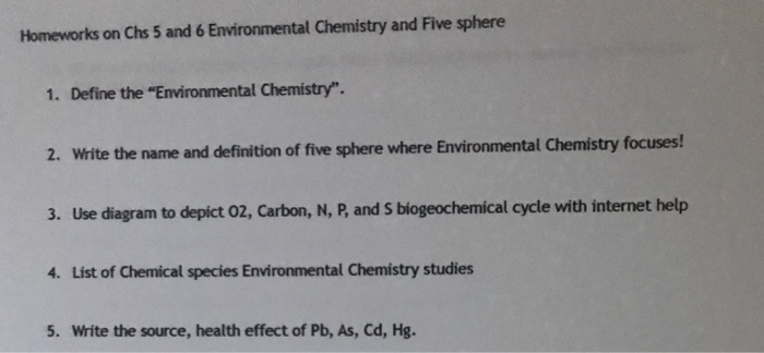 Solved Homeworks on Chs 5 and 6 Environmental Chemistry and | Chegg.com