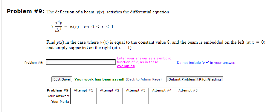 Solved Problem \#9: The deflection of a beam, y(x), | Chegg.com