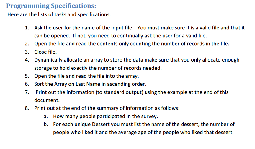 Programming Specifications: Here are the lists of | Chegg.com