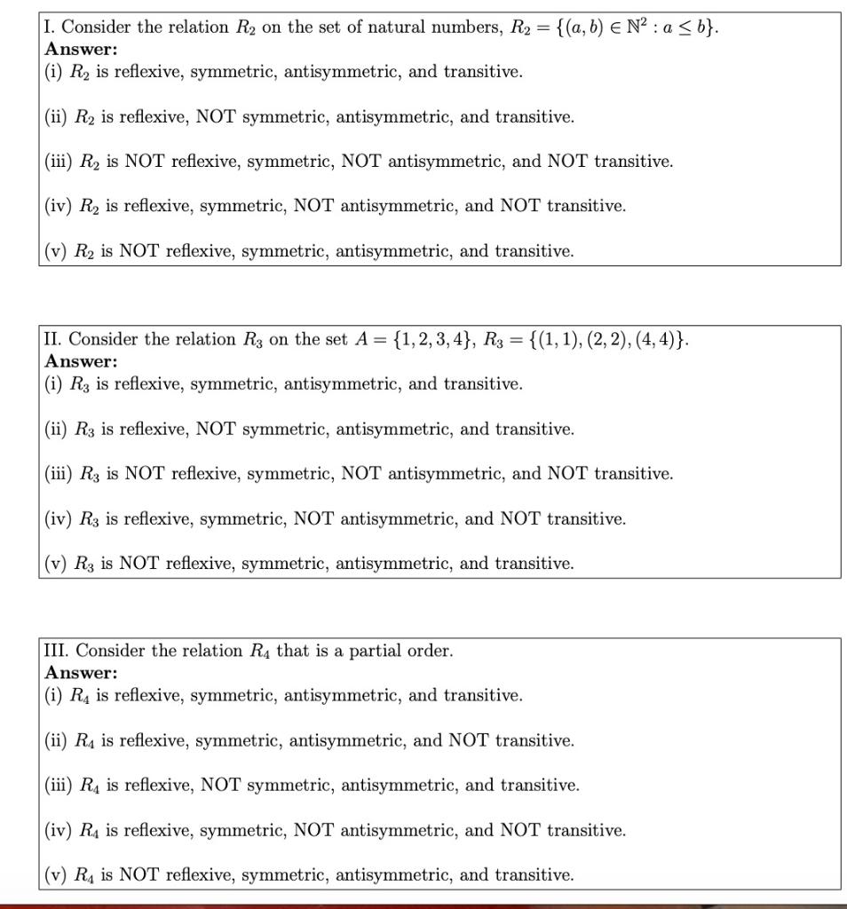 Solved I. Consider the relation R2 on the set of natural | Chegg.com