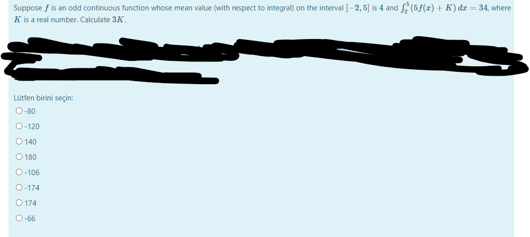 Solved Suppose f is an odd continuous function whose mean | Chegg.com