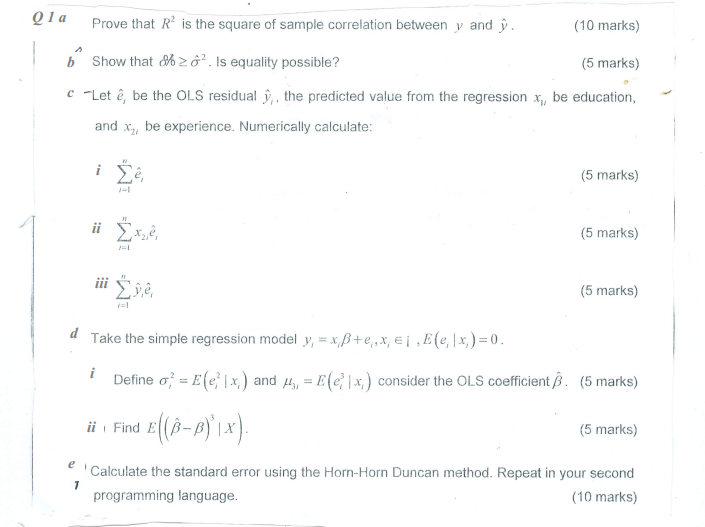 (10 marks) (5 marks) C Let ê, be the OLS residual the | Chegg.com