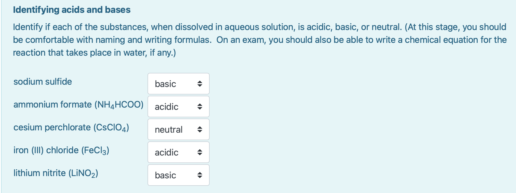 Solved Identifying acids and bases Identify if each of the | Chegg.com