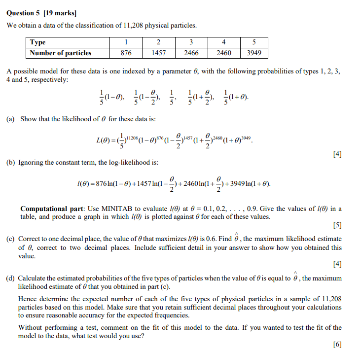 Solved 4 Question 5 [19 marks] We obtain a data of the | Chegg.com