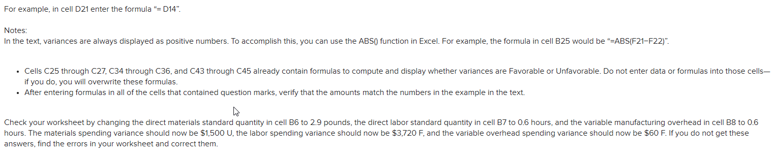 Solved For example, in cell D21 enter the formula "= D14". | Chegg.com