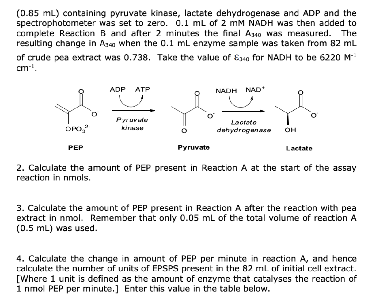 Solved Assay of EPSPS EPSPS was assayed by following the | Chegg.com