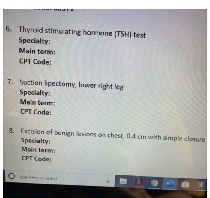 Solved Thyroid stimulating hormone (TSH) test Specialty: 6. | Chegg.com