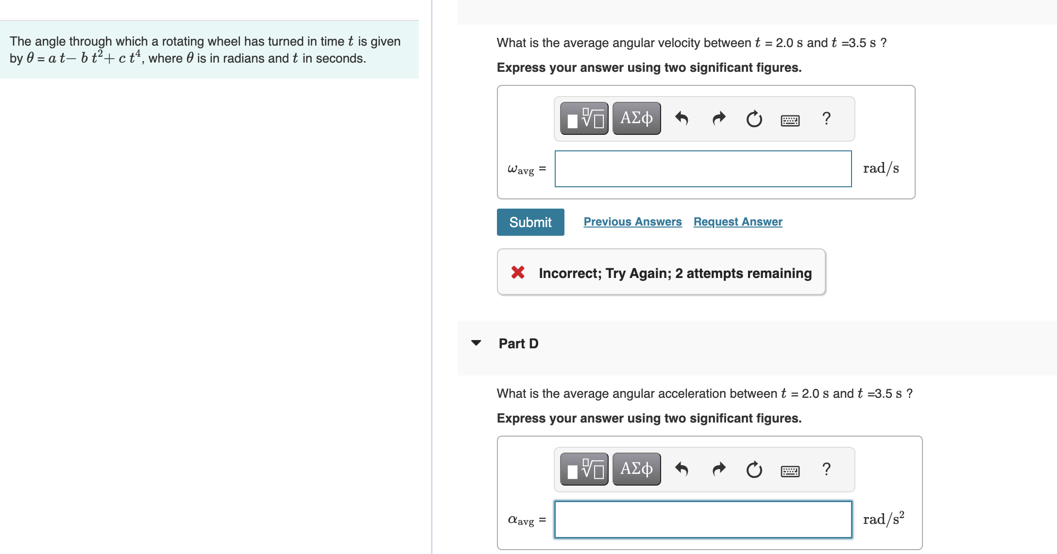 Solved The angle through which a rotating wheel has turned | Chegg.com