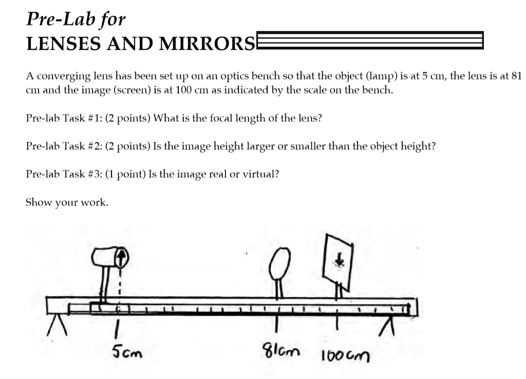 Solved Pre-Lab for LENSES AND MIRRORSE A converging lens has | Chegg.com