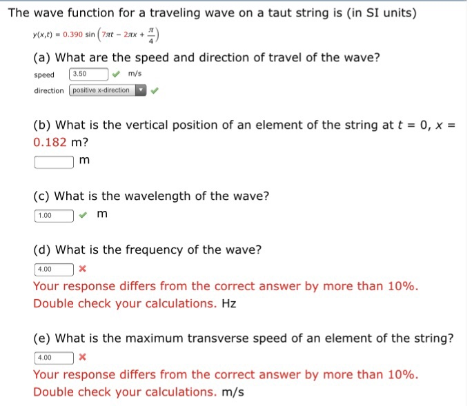 Solved The wave function for a traveling wave on a taut | Chegg.com