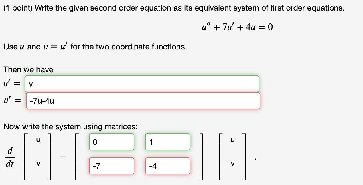 Solved (1 point) Write the given second order equation as | Chegg.com