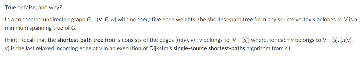 Solved True or false, and why? In a connected undirected | Chegg.com