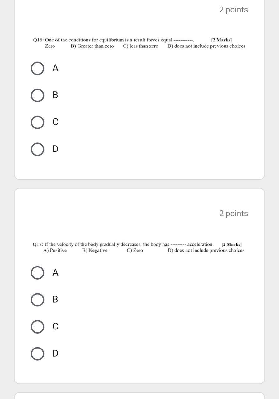 Solved 2 points Q16: One of the conditions for equilibrium | Chegg.com