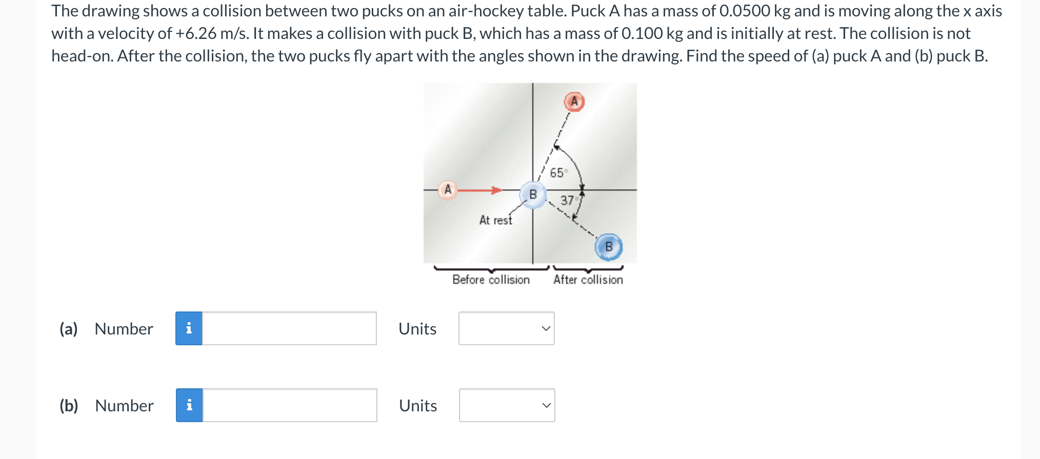 Solved The drawing shows a collision between two pucks on an | Chegg.com