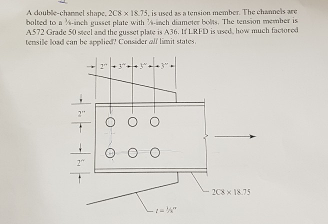Solved A double-channel shape, 2C8 x 18.75, is used as a | Chegg.com