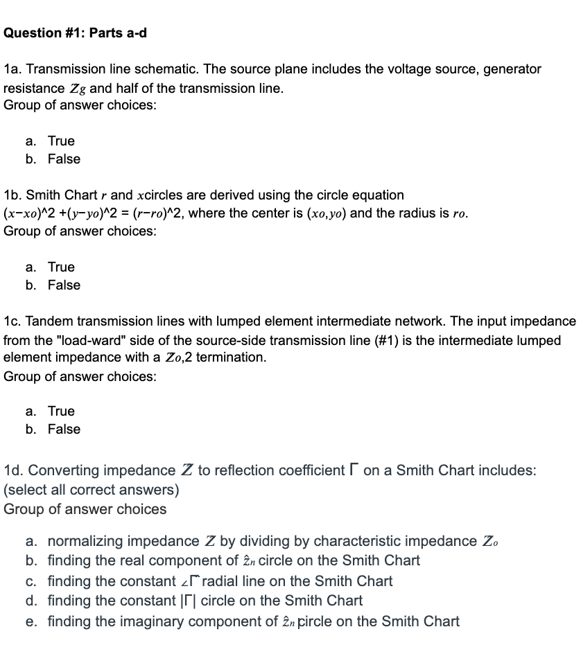 Solved Question #1: Parts a-d 1a. Transmission line | Chegg.com